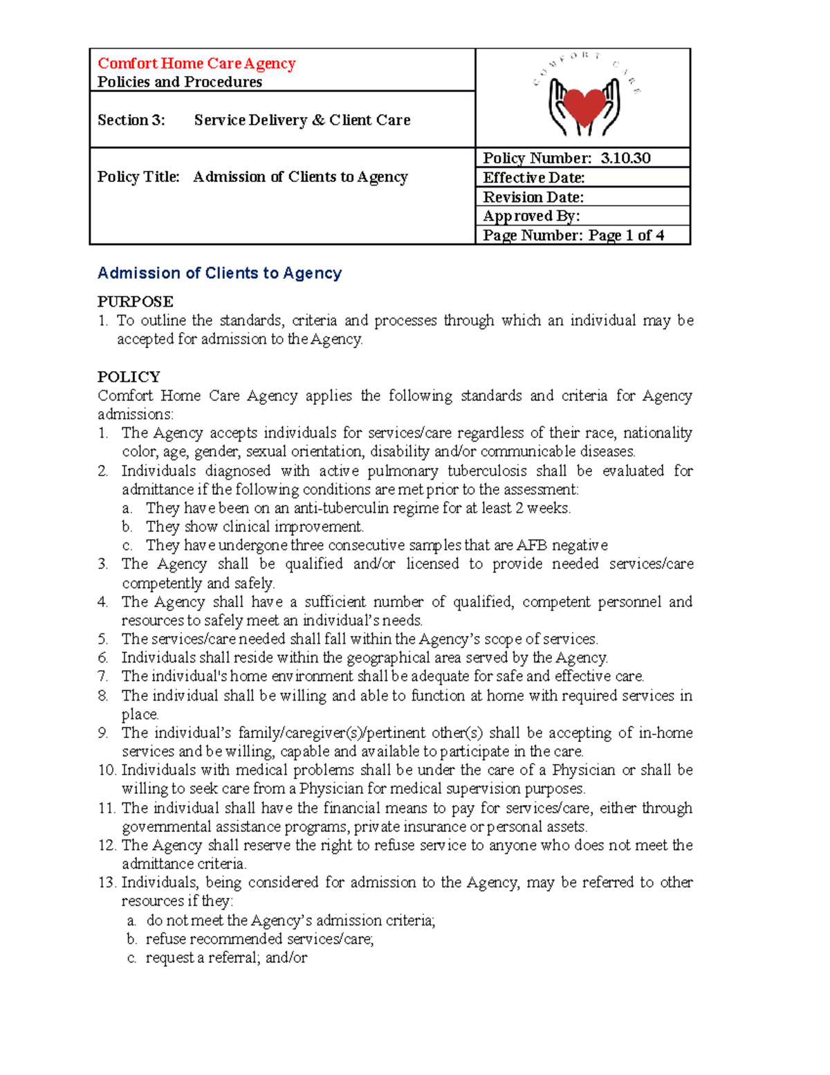 3.10.30 Admission of Clients to Agency - Policies and Procedures ...