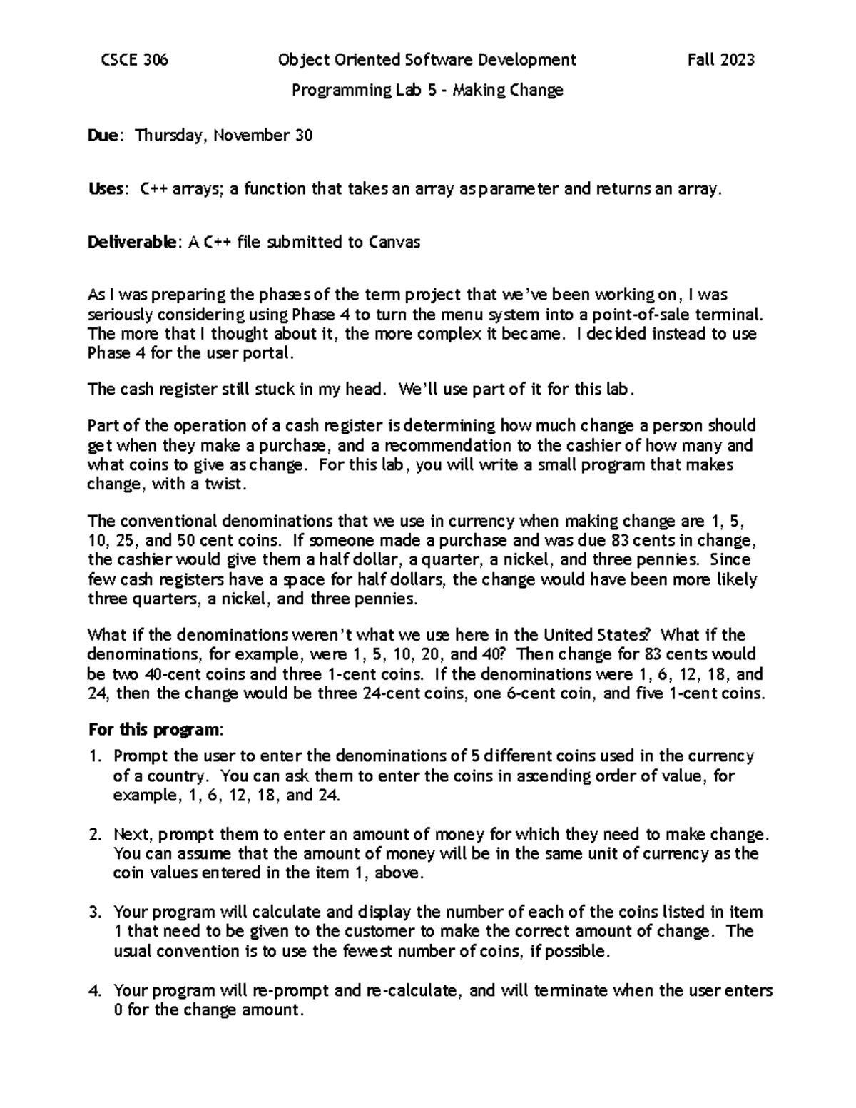 Lab5 - asaadsada - CSCE 306 Object Oriented Software Development Fall ...