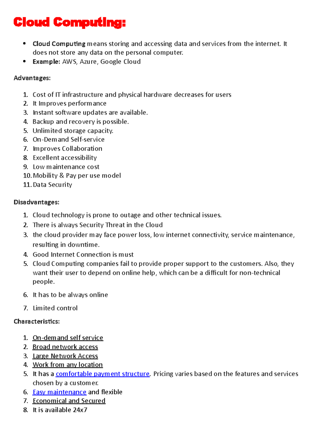 Cc Cloud Computing Notes Cloud Computing Cloud Computing Means Storing And Accessing Data