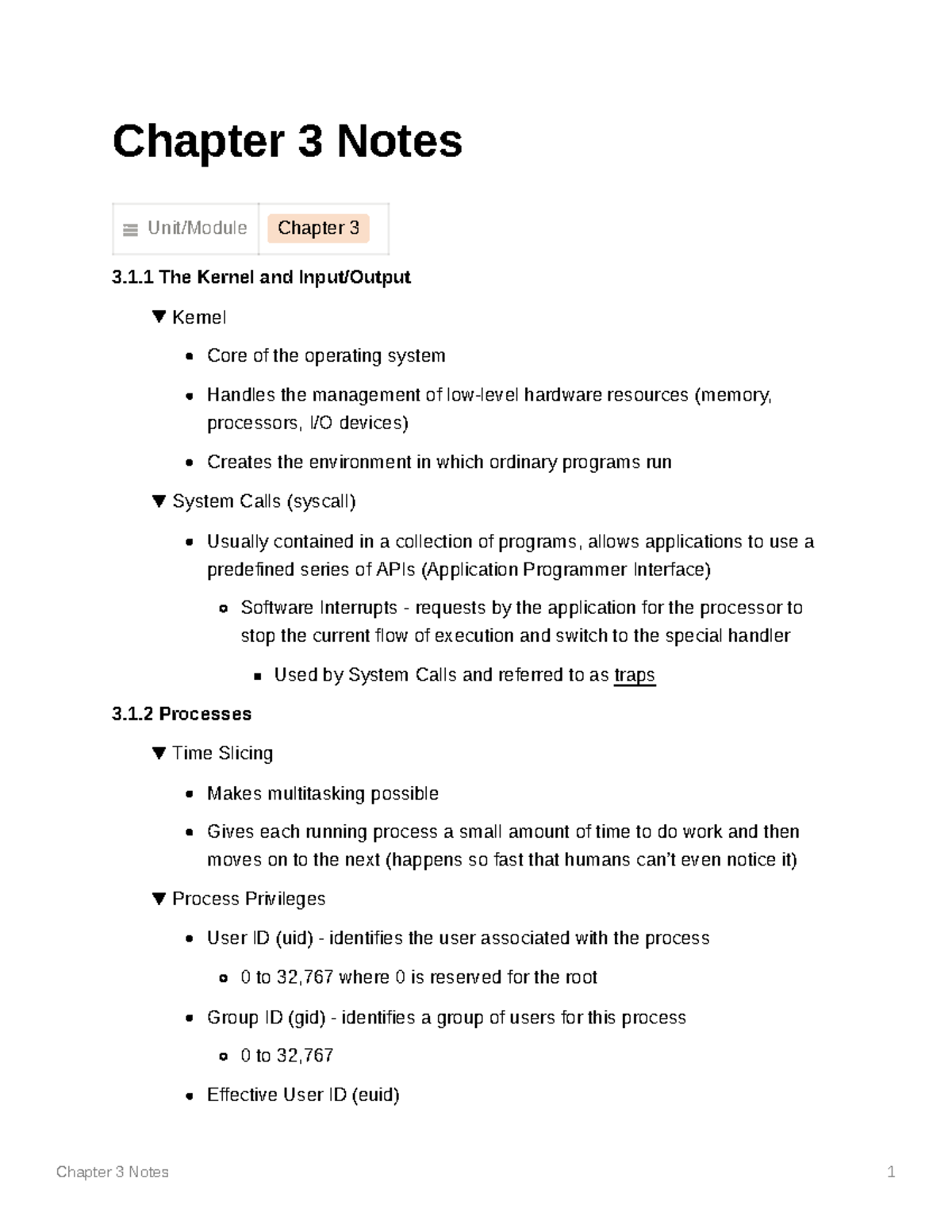 Chapter 3 Notes - Chapter 3 Notes Unit/Module Chapter 3 3.1 The Kernel ...