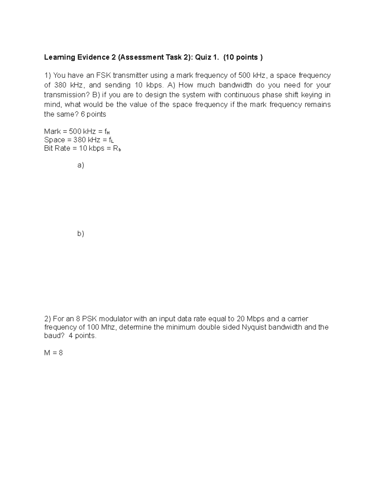 Quiz 1 Of Modulation And Coding Modulation And Coding Modulation And