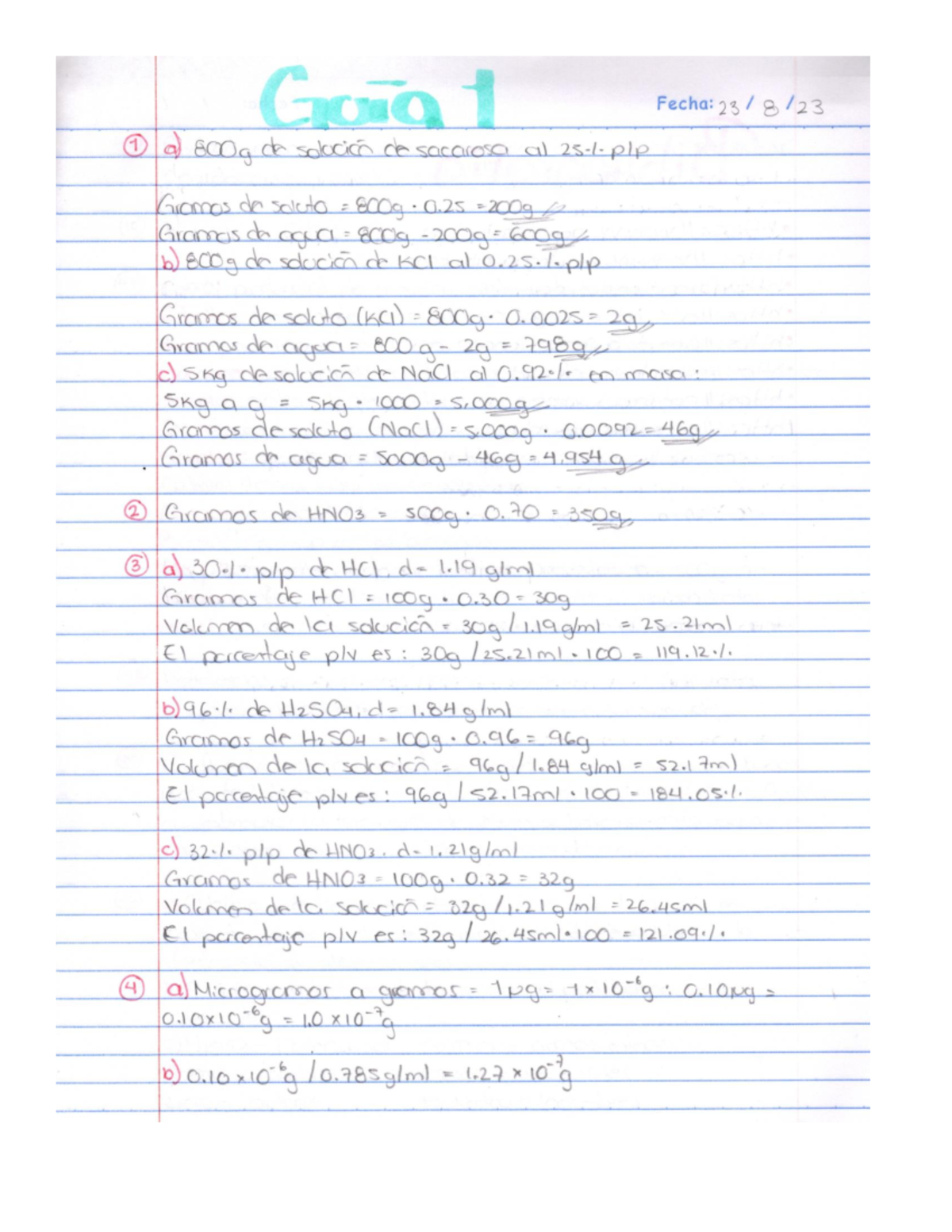 GUIA 1 - fgfgf - Guia Fecha: 1 a) 800g de solucion de sacarosa al ...