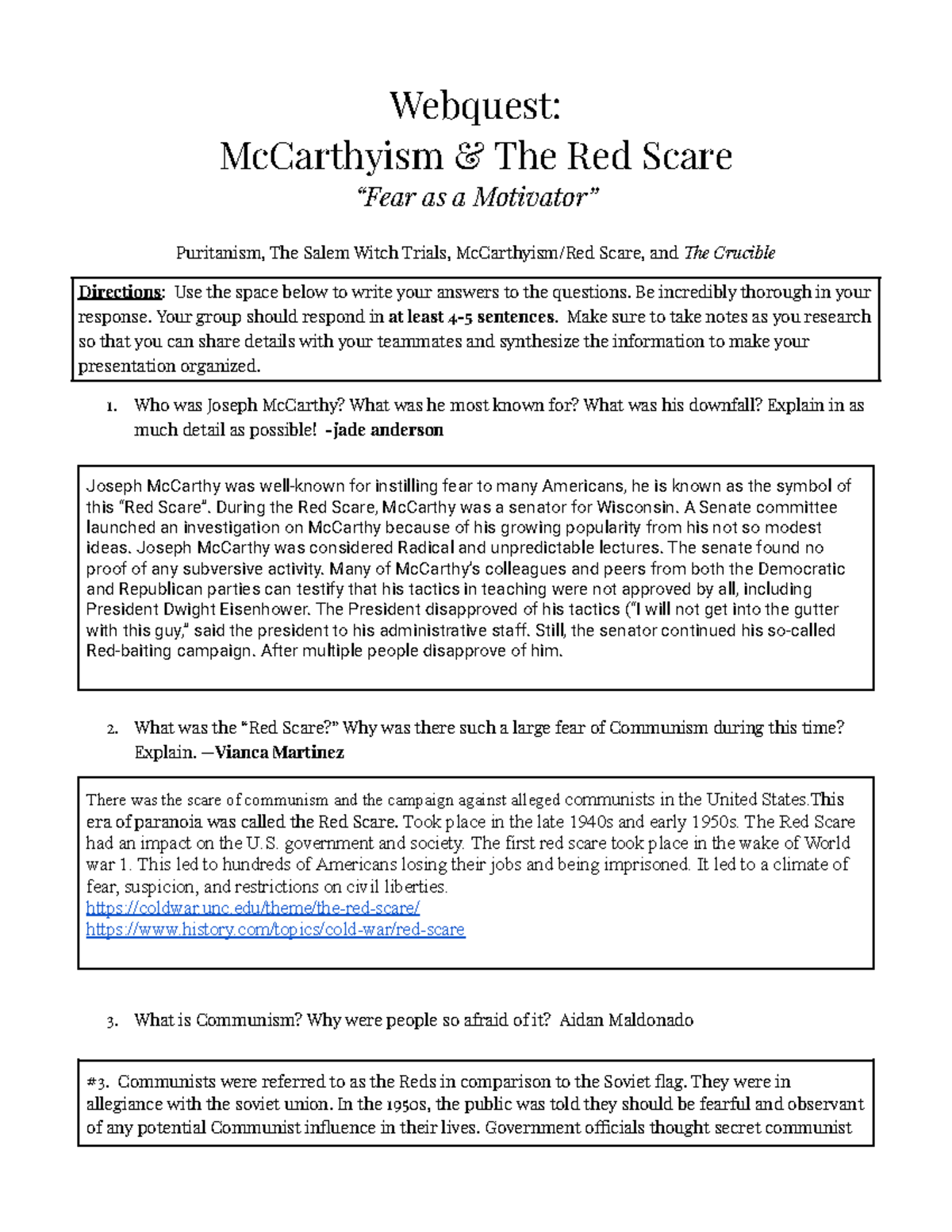 P.1 Group 1 Webquest Mc Carthyism Student WS - Webquest: McCarthyism ...