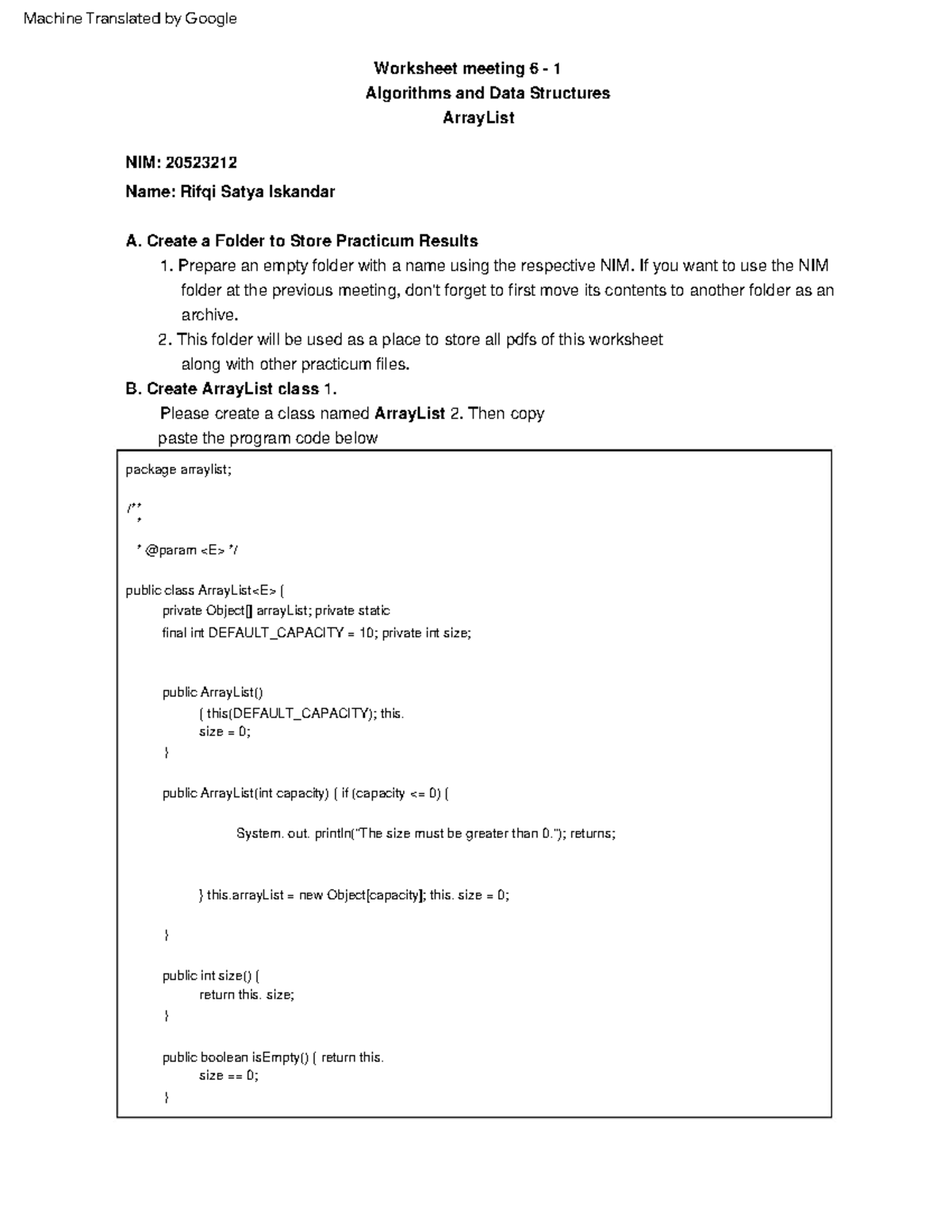 Worksheet Pertemuan 11 - Array List - NIM: 20523212 along with other ...