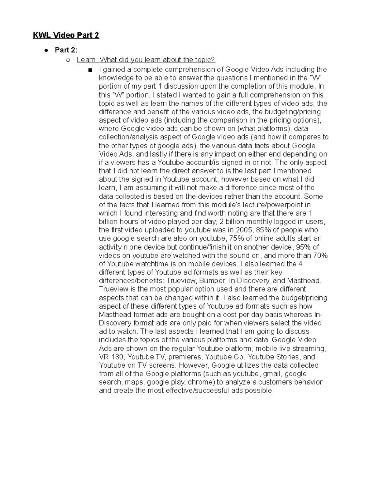 KWL Video Part 2 - KWL discussion - KWL Video Part 2 Part 2: Learn ...