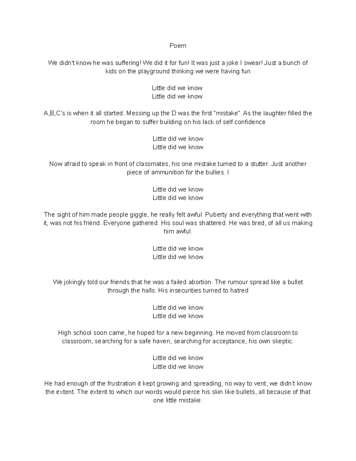 This poem is about school shootings - Poem We didn't know he was ...