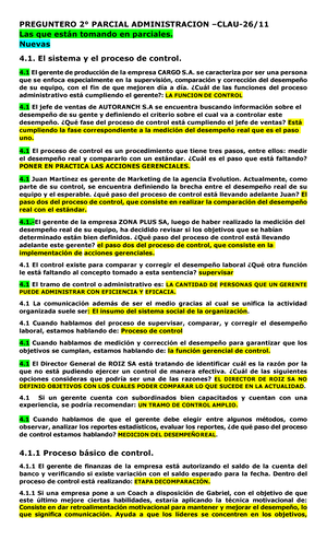 Preguntero, parcial 1 y 2 administración - PRIMER PARCIAL PREGUNTERO DE ADMINISTRACION CLAU ...