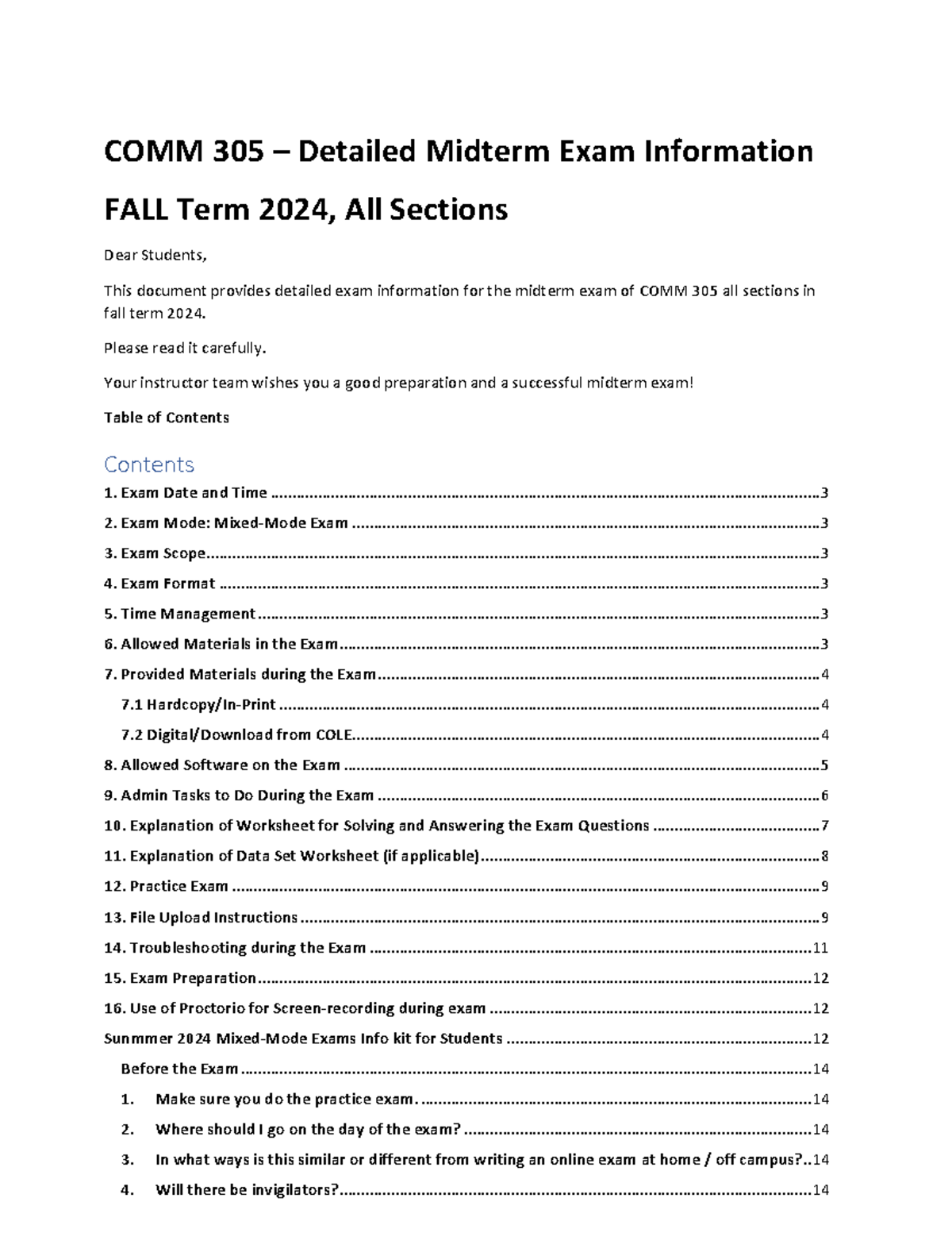COMM305 Detailed Midterm Exam Information 2024-10 13 - COMM 305 ...