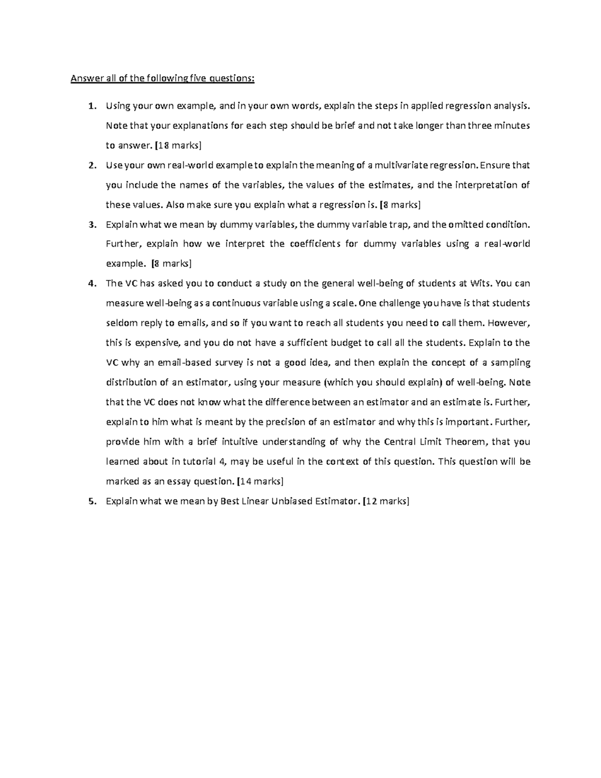 Formal Test 1 Questions 2 - Answer all of the following five questions ...