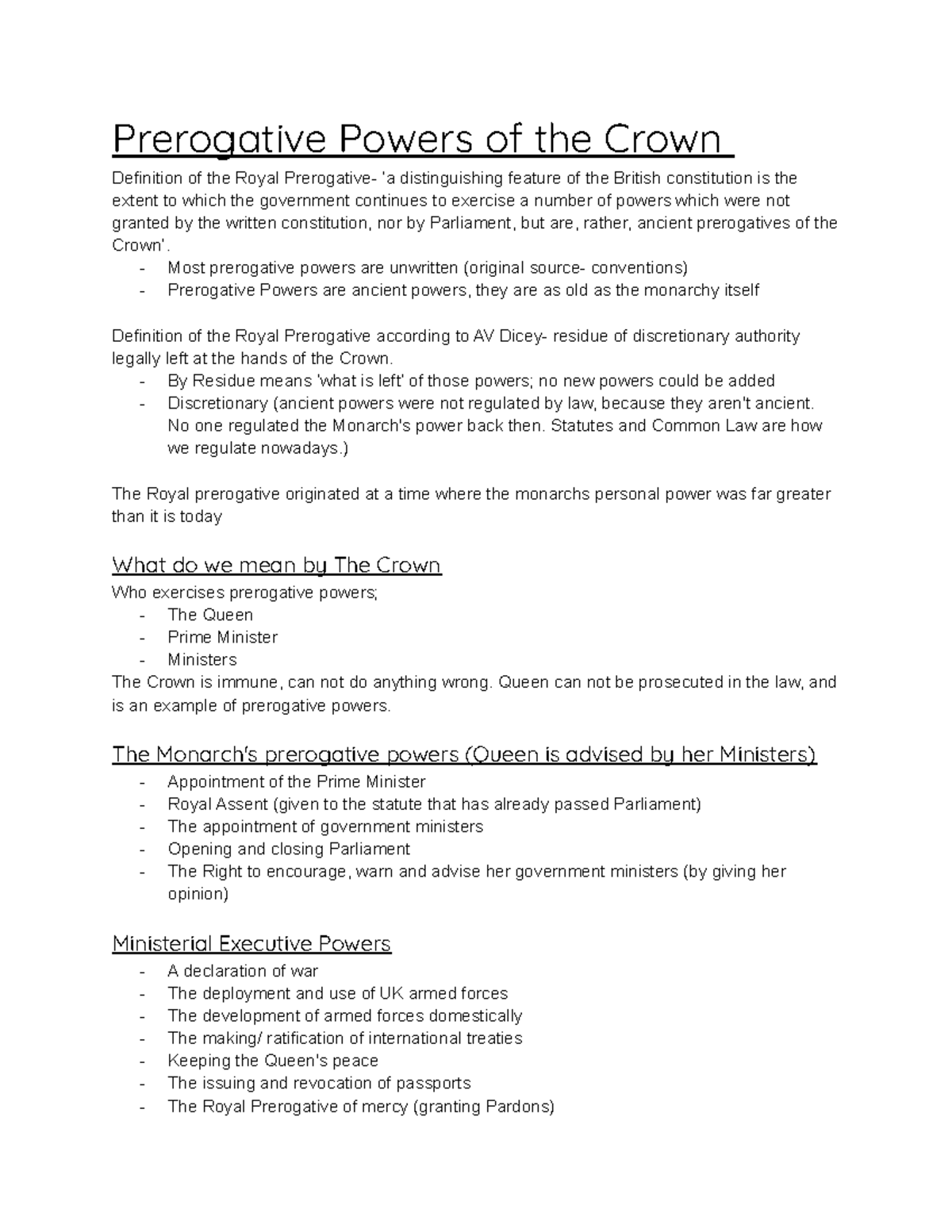 Perogative Powers - Most prerogative powers are unwritten (original ...