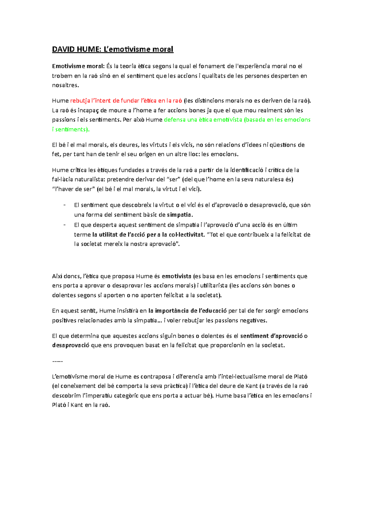 Filosofia 2n Trimestral - DAVID HUME: L’emotivisme moral Emotivisme ...