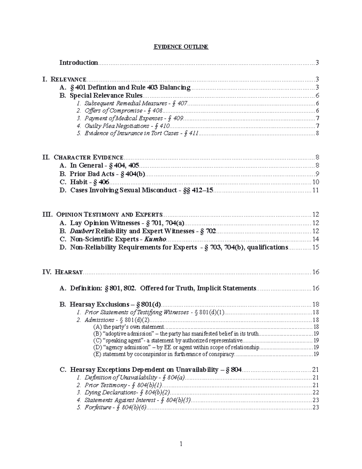Evidence - Capra - Spring 2007 - LAW 245 - Studocu