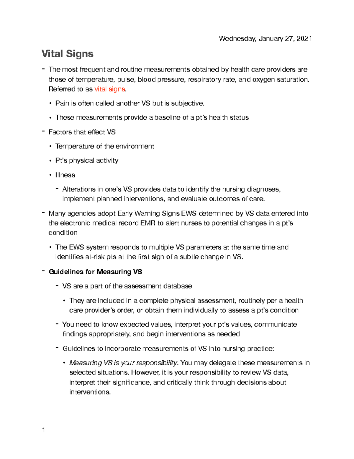 CH 29 Vital Signs - Lecture notes 3 - Vital Signs - The most frequent ...