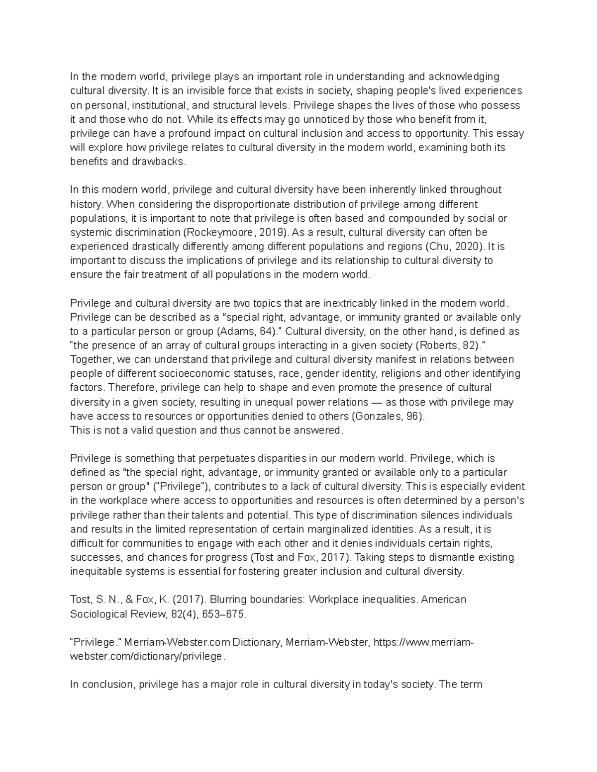 Privilege and how it relates to cultural diversity in the modern world ...