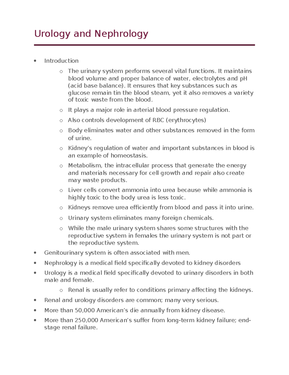 Urology and Nephrology - It maintains blood volume and proper balance ...