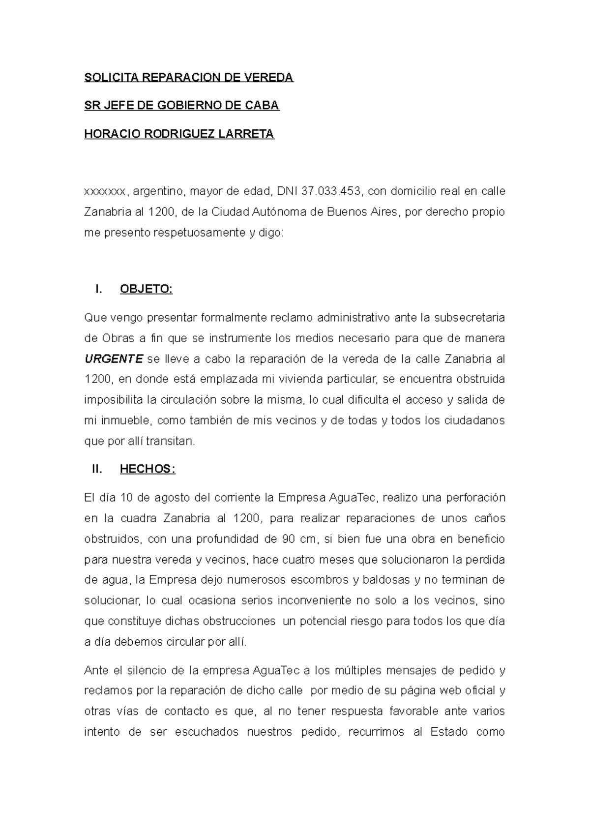 Practica 9 Solicita Reparacion DE Vereda - SOLICITA REPARACION DE ...