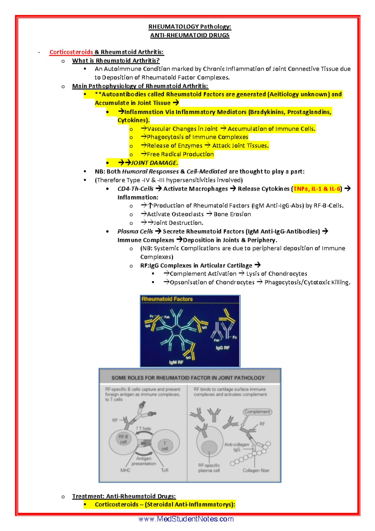 PATH - Anti-Rheumatoid Drugs (4p) - RHEUMATOLOGY Pathology: ANTI ...