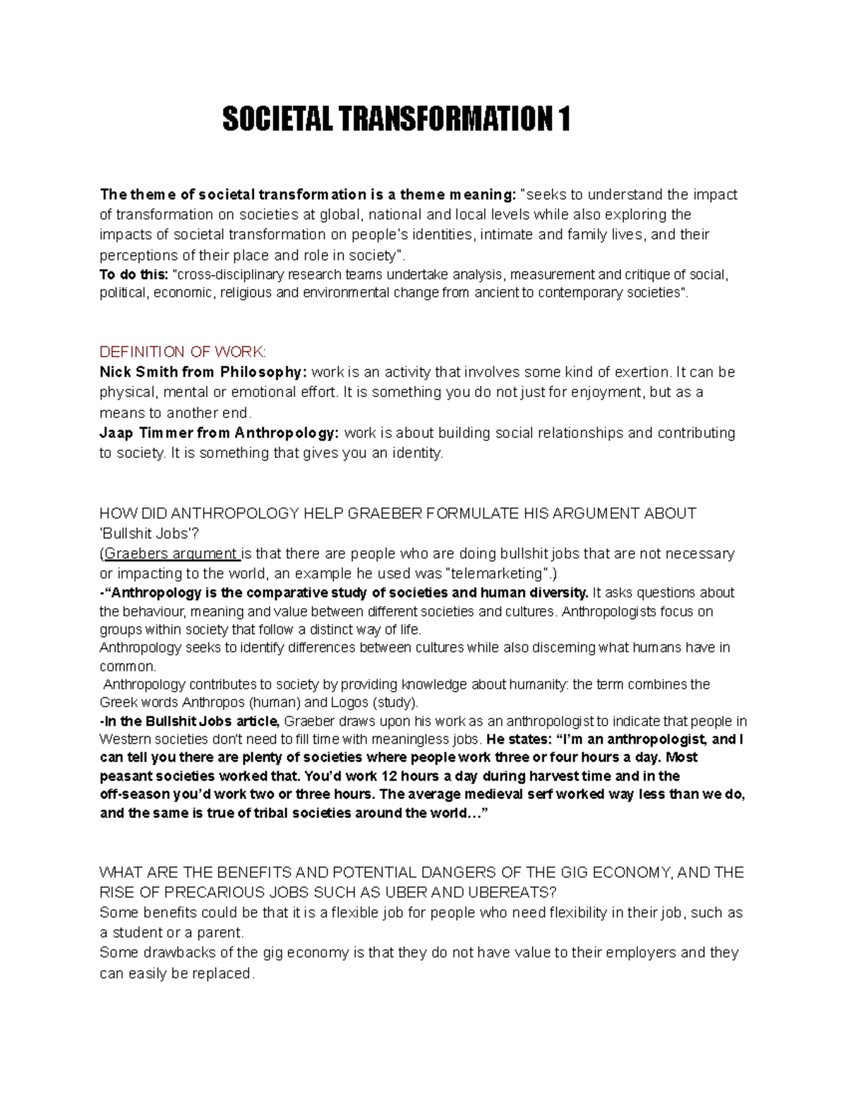 ARTS1000 Societal transformation 1 - SOCIETAL TRANSFORMATION 1 The ...