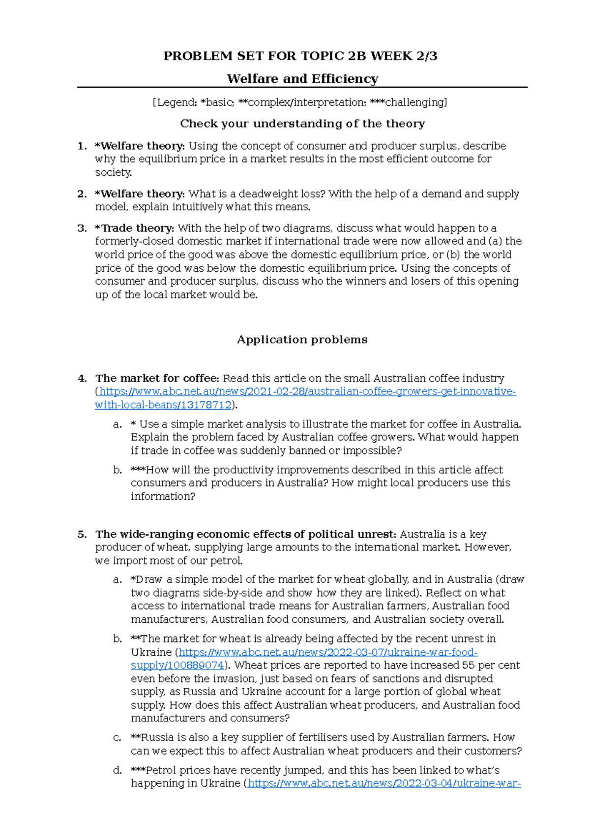 Problem set Topic 2b - tut - ECON1101 - UWA - Studocu