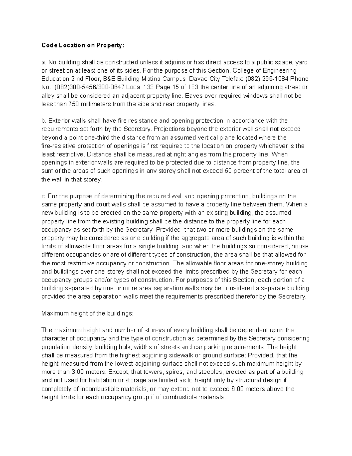 Code Location on Property - No building shall be constructed unless it ...