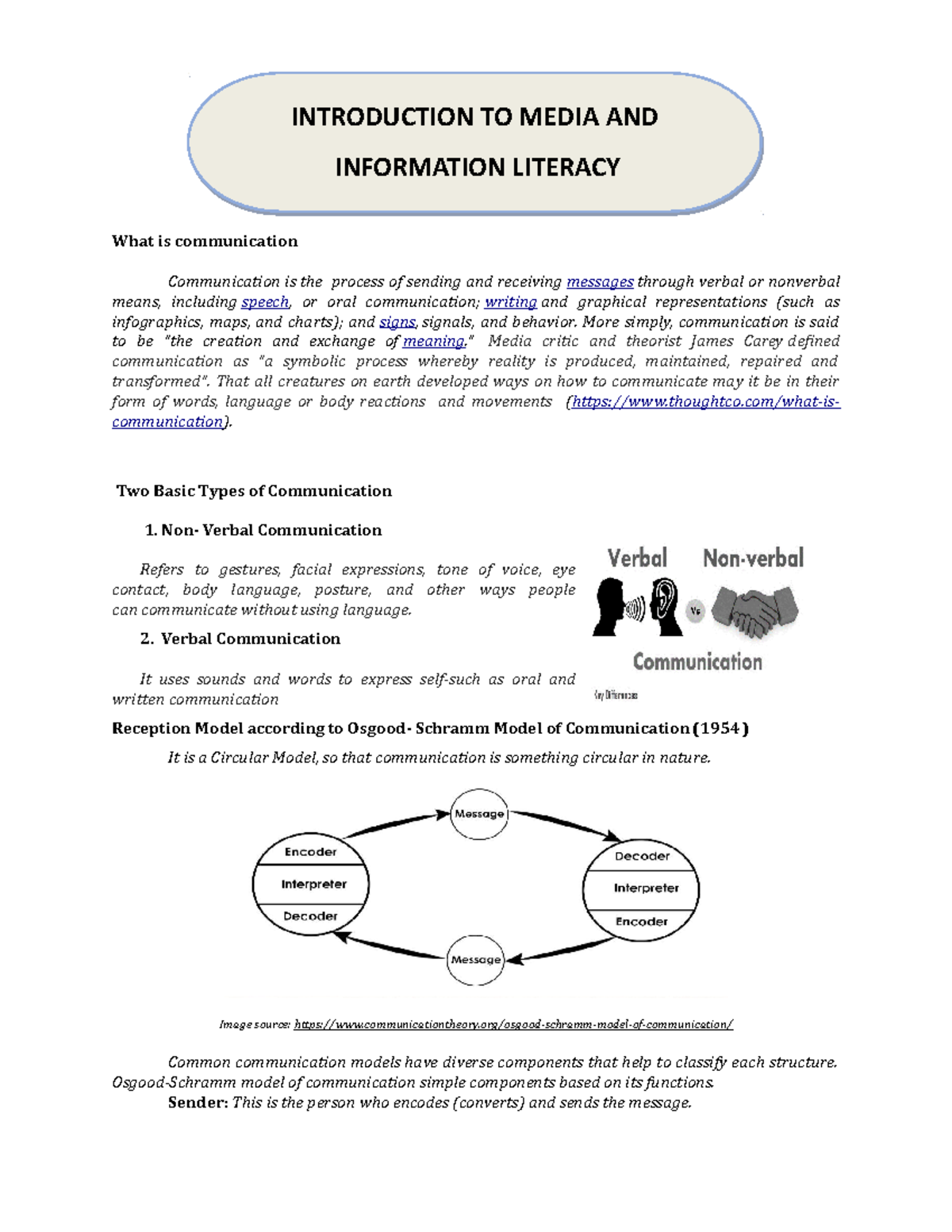 Lesson one - notes - What is communication Communication is the process ...