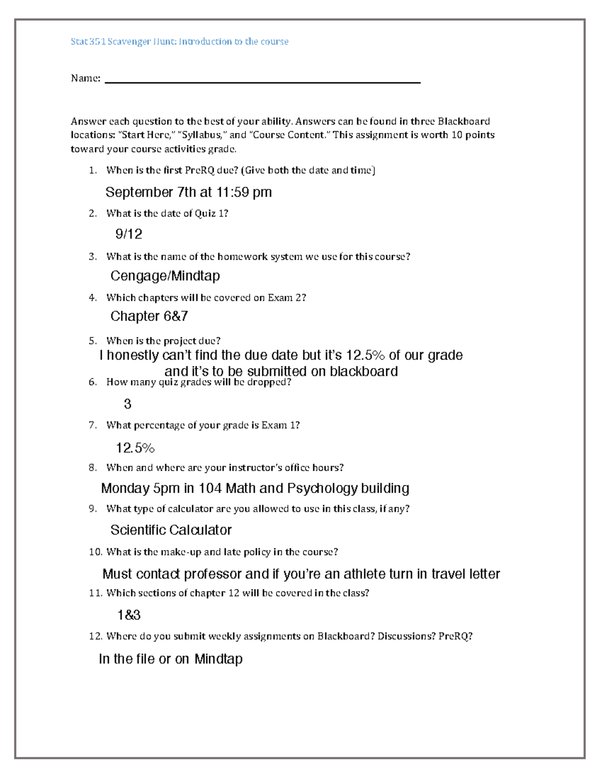Course Intro Scav Hunt - Stat 351 Scavenger Hunt: Introduction to the ...