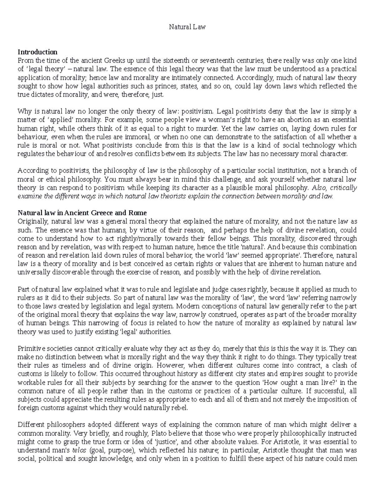 Jurisprudence - Natural Law - Natural Law Introduction From the time of ...