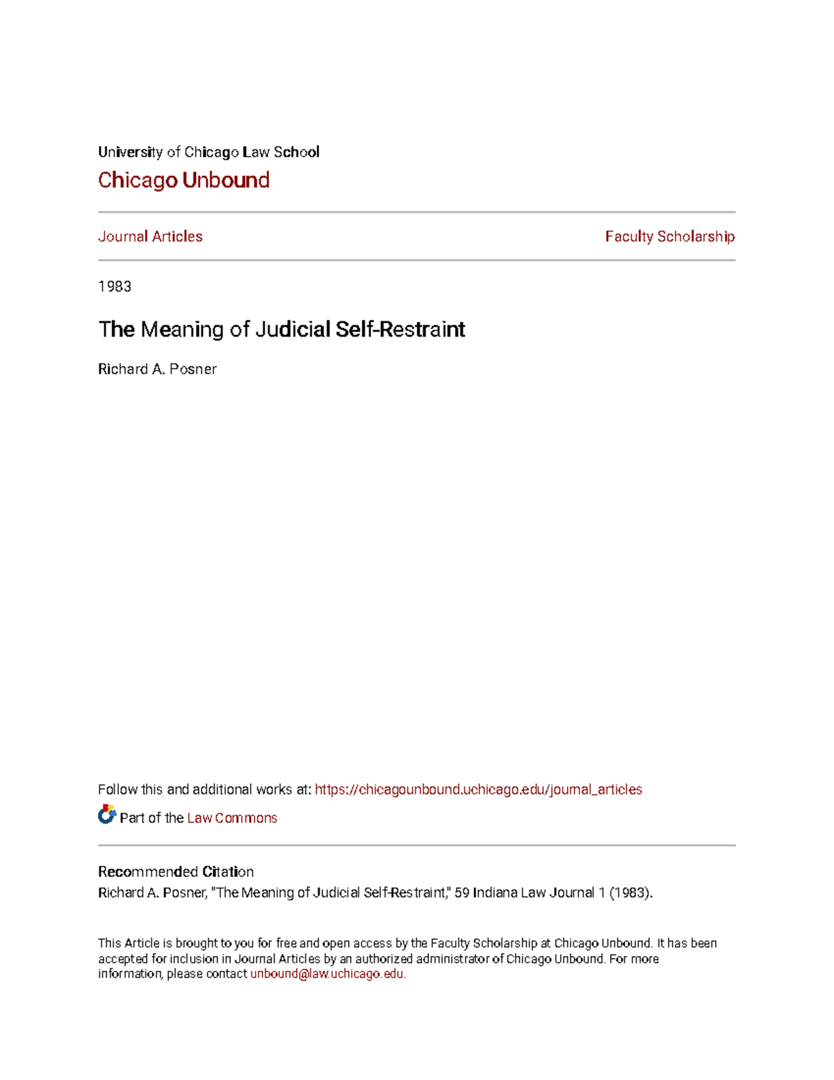 The Meaning of Judicial Self-Restraint - University of Chicago Law ...