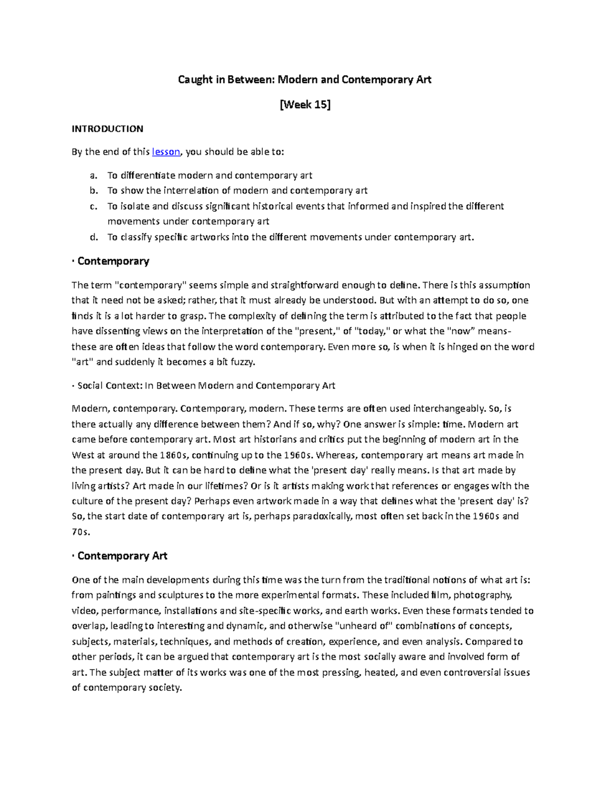 Lesson 15 Caught in Between - Caught in Between: Modern and Contemporary Art [Week 15 ...