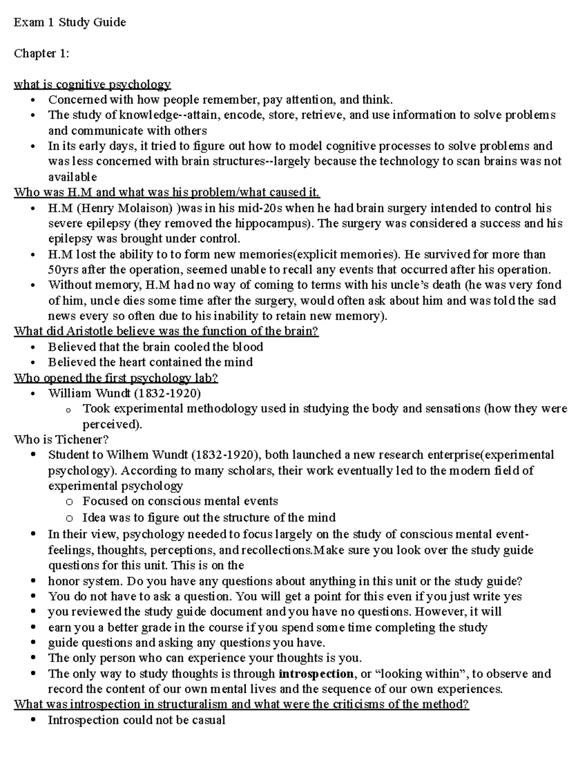 Study Guide-Unit 1 - Unit summary - Exam 1 Study Guide Chapter 1: what ...