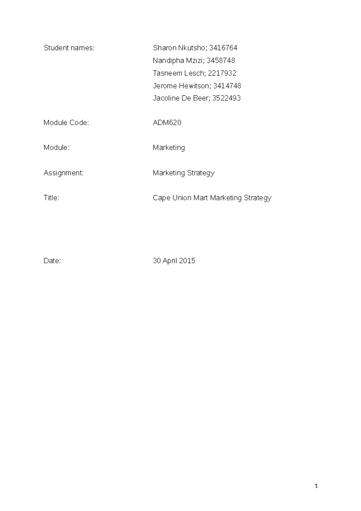 Docx - notes - Student names: Sharon Nkutsho; 3416764 Nandipha Mzizi ...