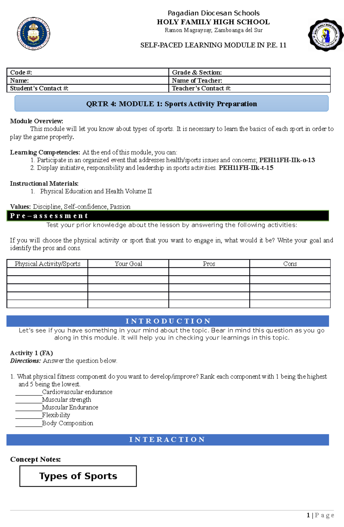 Final-P - Physical Education and Health - Code #: Grade & Section: Name ...