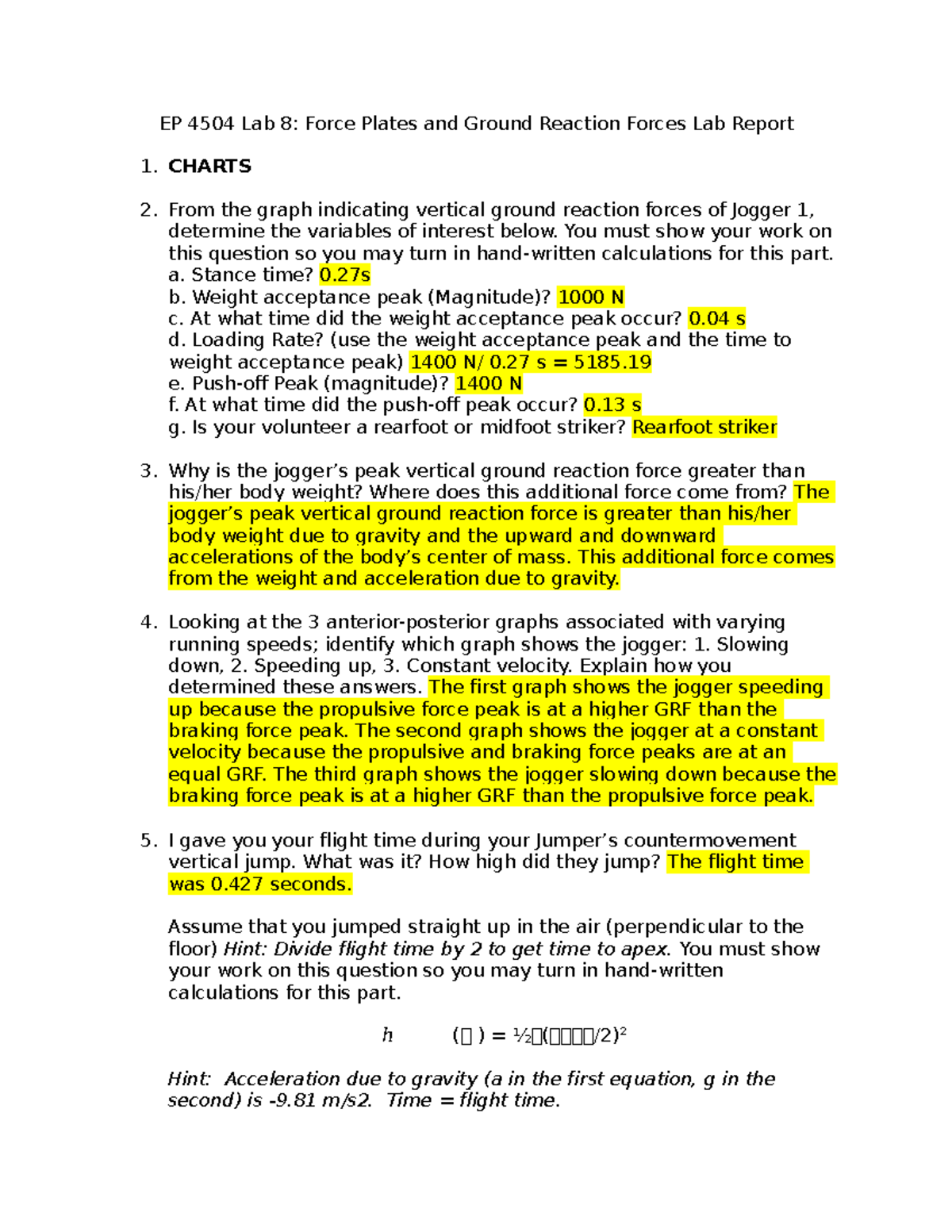 EP 4504 Lab 8 Report - EP 4504 Lab 8: Force Plates and Ground Reaction ...