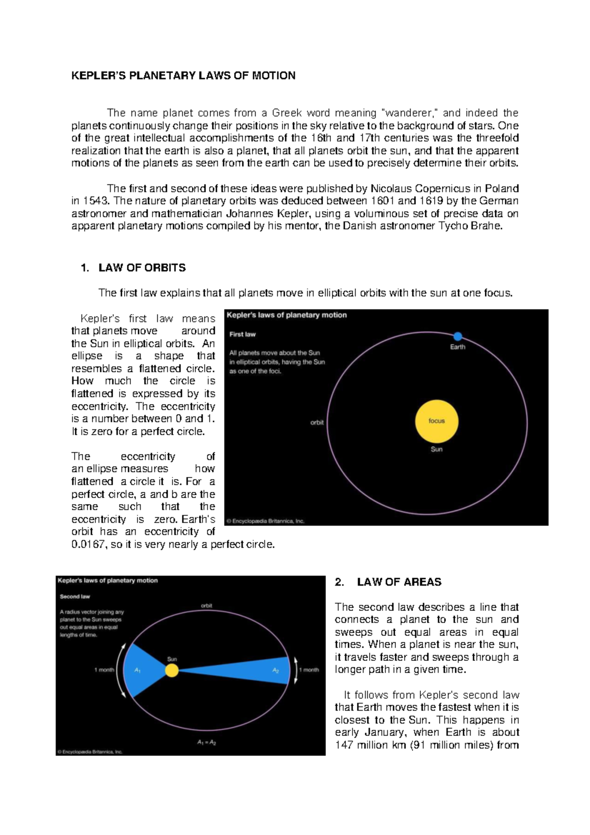 Keplers Planetary LAWS OF Motion - KEPLER’S PLANETARY LAWS OF MOTION ...
