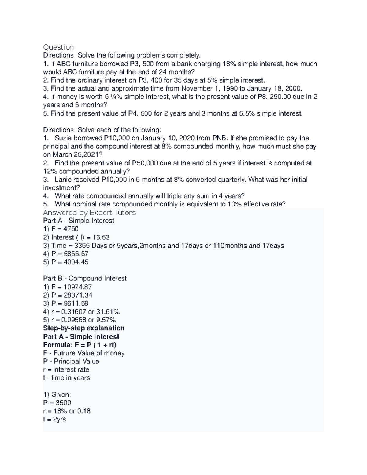 Compound interest - Lecture notes 1 - Question Directions: Solve the ...