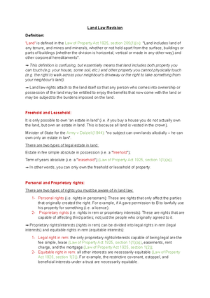 Lecture 3 - Legal and Equitable Rights in Land - LAND LAW LAW Topic 3 ...