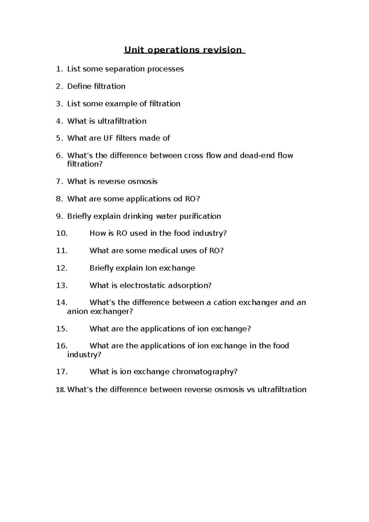 Unit operations revision - Unit operations revision List some ...