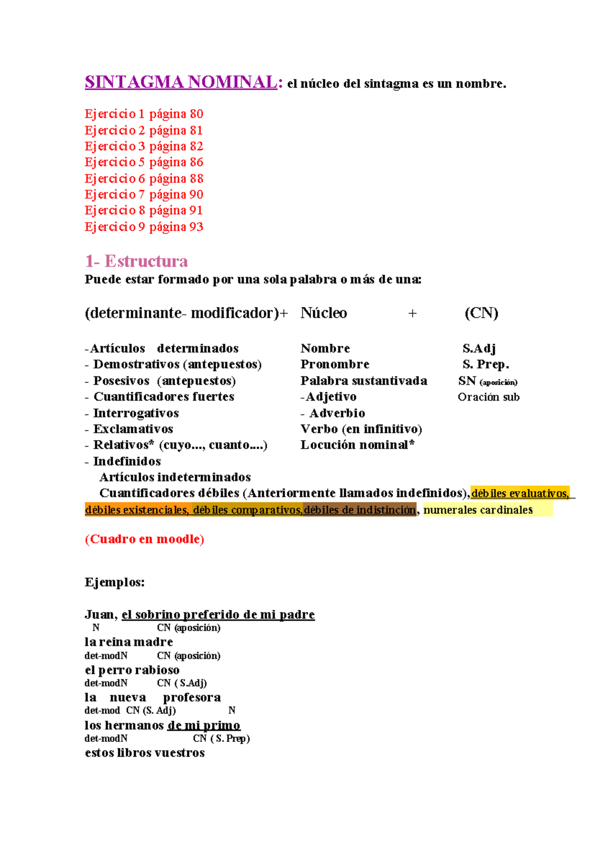 Sintagma Nominal 23-24 Completo - SINTAGMA NOMINAL: el núcleo del ...