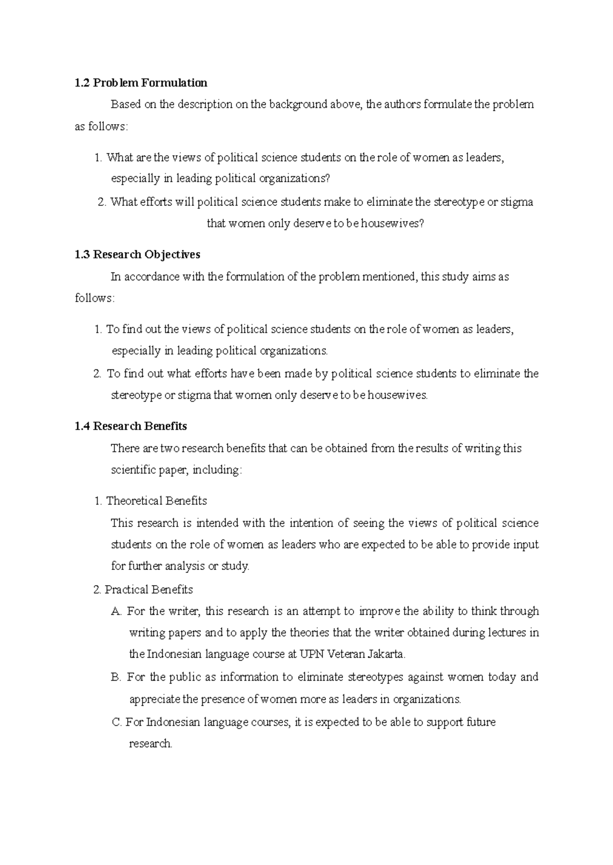 Problem Formulation, Research Objectives, and Research Benefits in ...