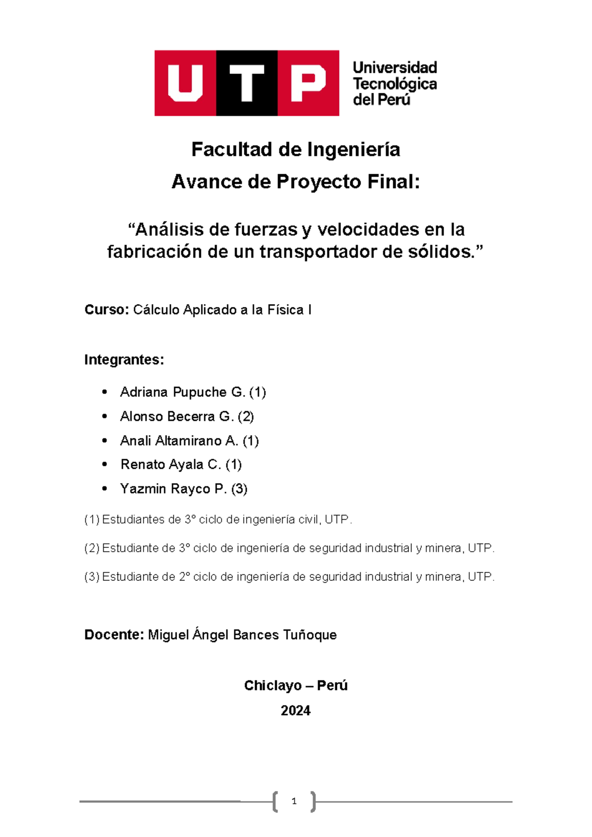 CAF 01 - Proyecto Final - espero que te sirva - Facultad de Ingeniería Avance de Proyecto Final ...