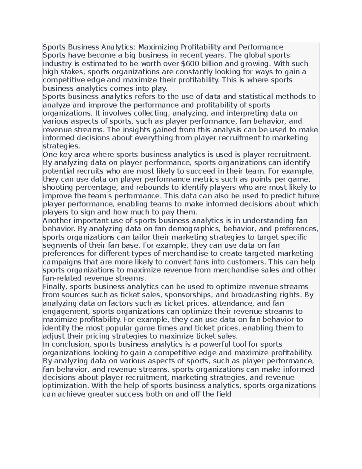 Sport bussines analytics - Sports Business Analytics: Maximizing ...