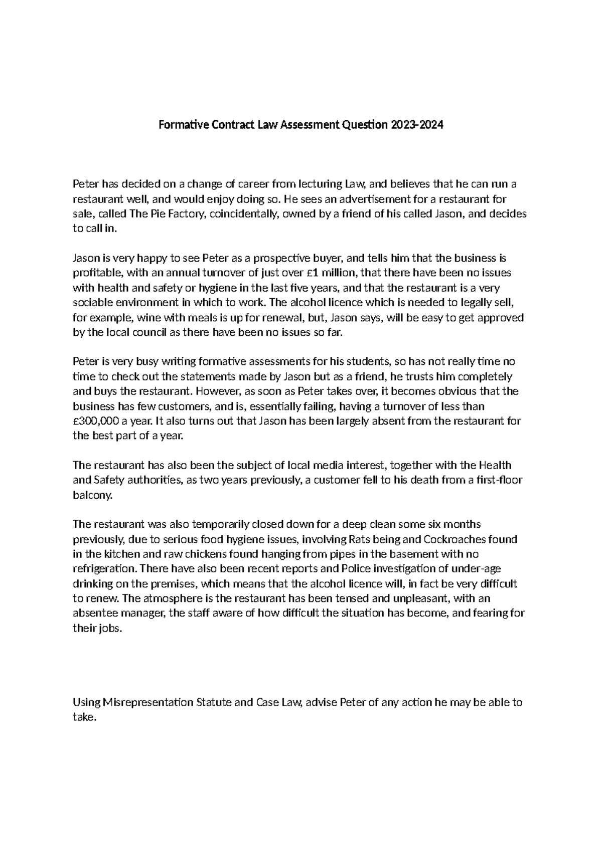 Formative Assessment 2 Question - Formative Contract Law Assessment ...