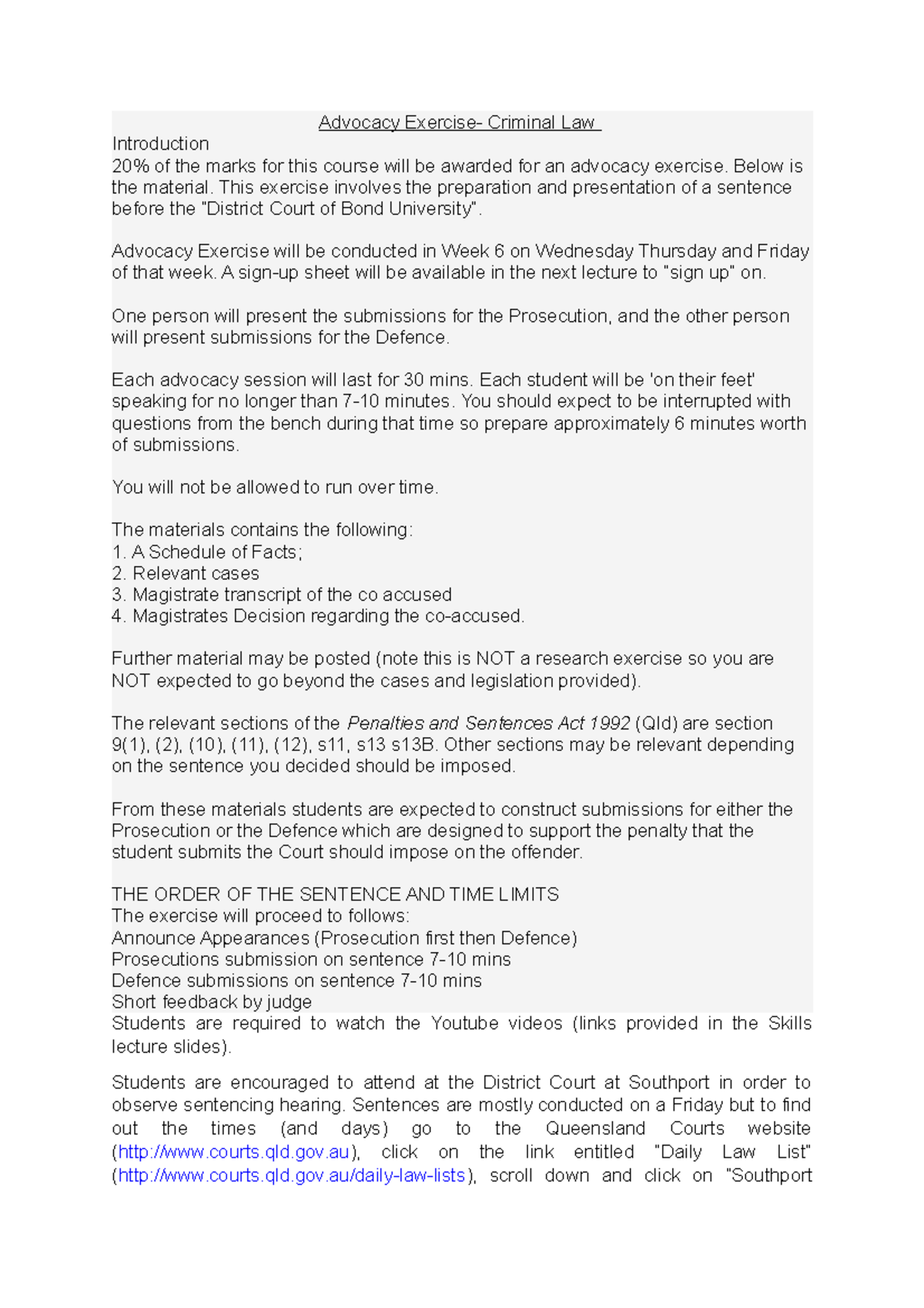 Instructions Advocacy Exercise Crim - Advocacy Exercise- Criminal Law ...