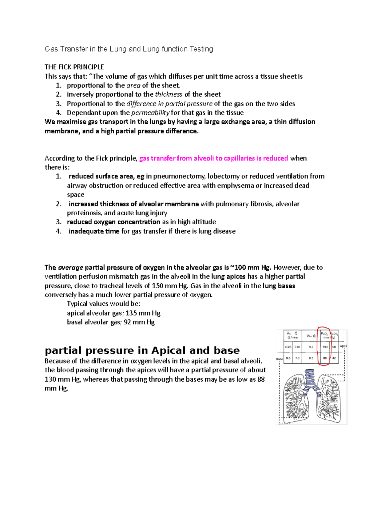 WEEK 13 Gas Transfer in the Lung and Lung function Testing - Gas ...
