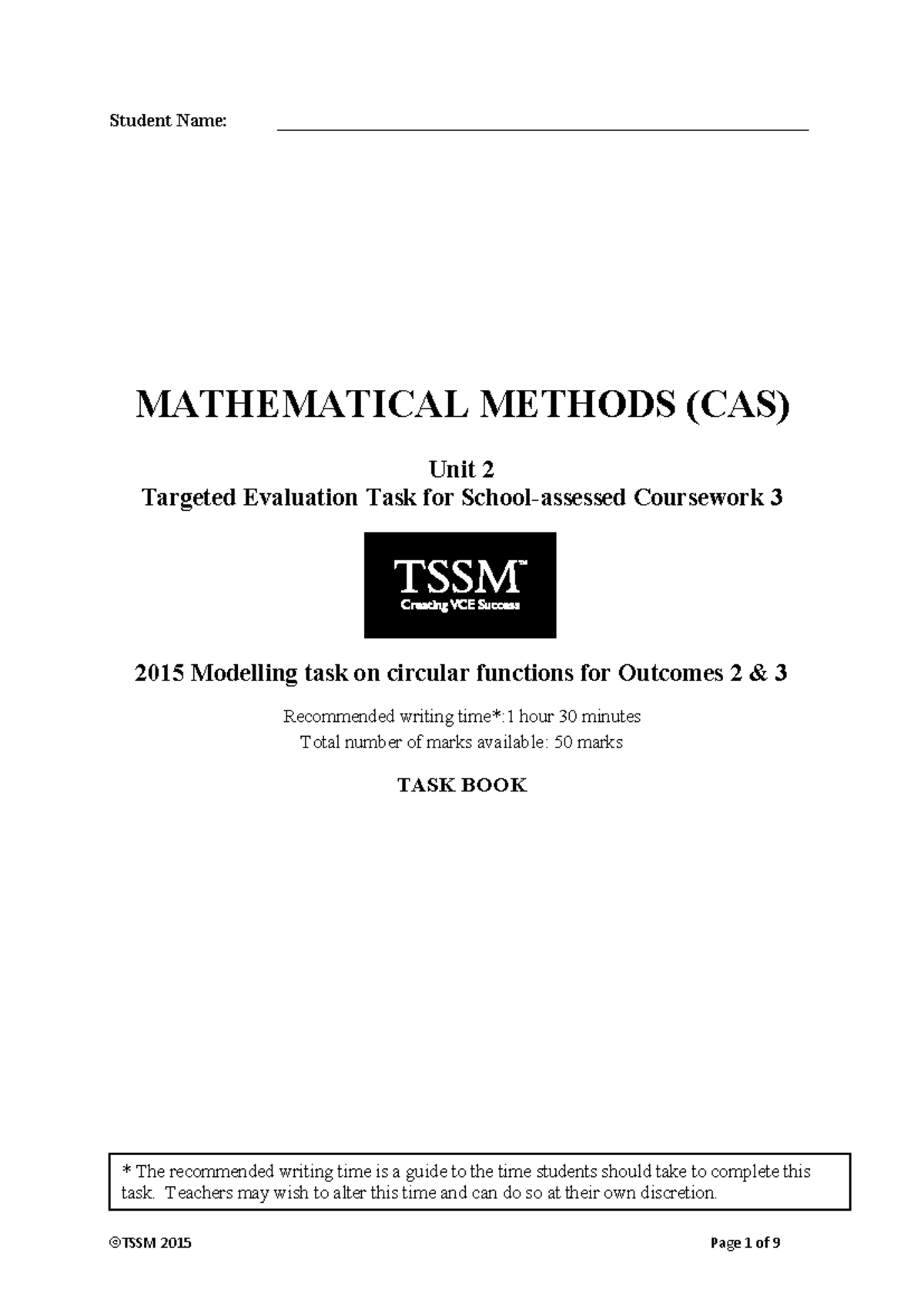 2015 tssm unit 2 sac 3 - 13113 - Student Name: - Studocu