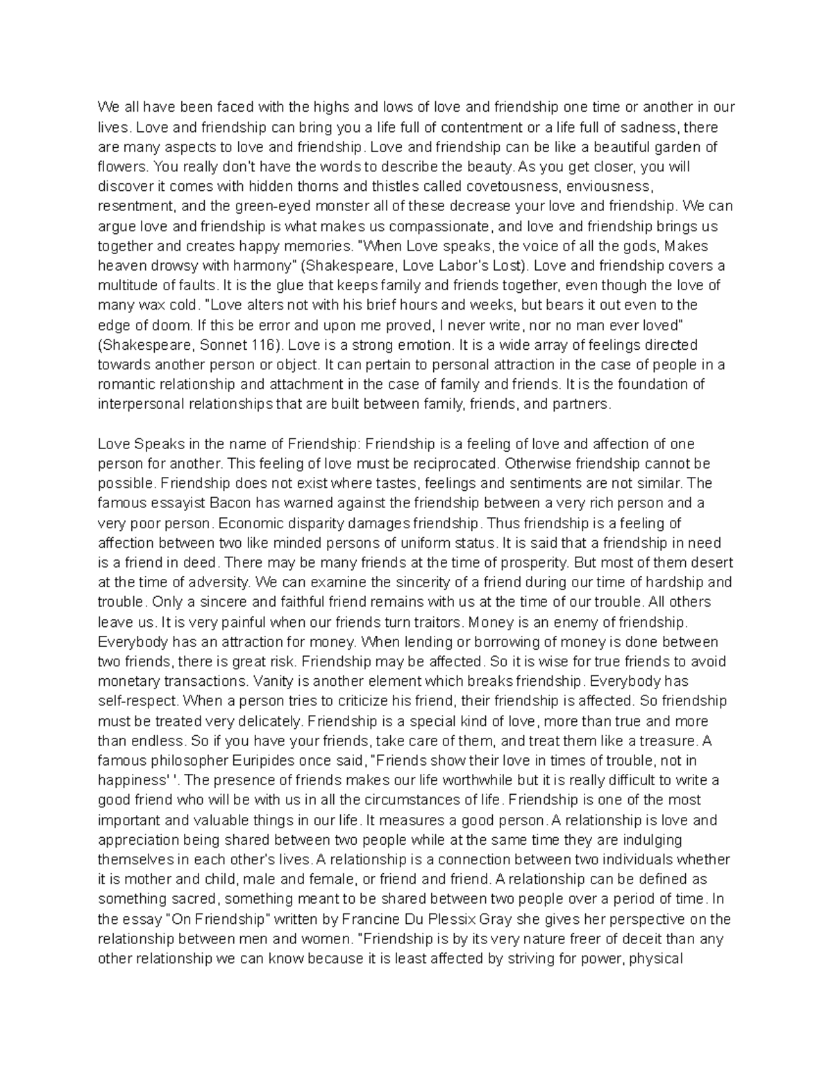 Love And Friendship Differences And Similarities[essay] We All Have