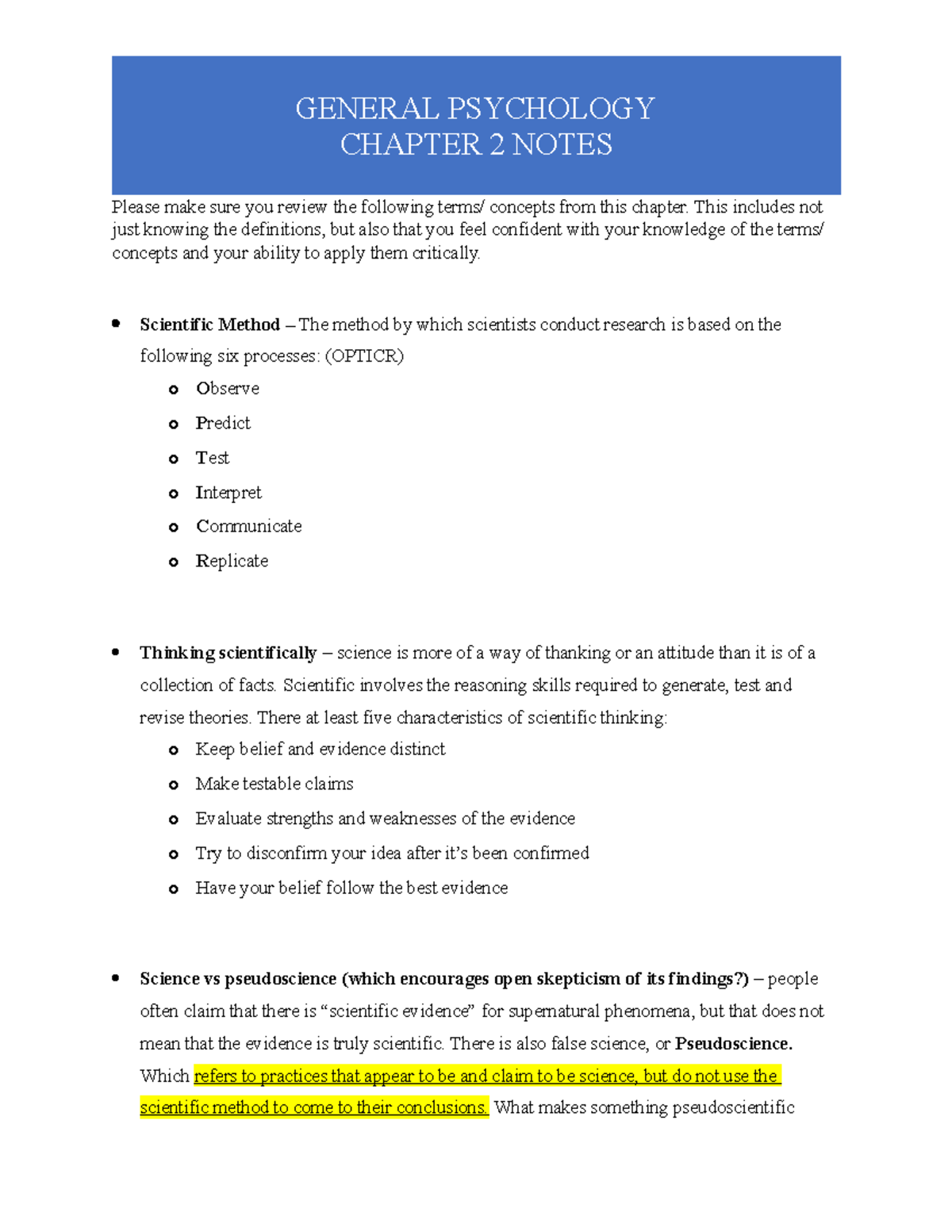 Chapter 2 Notes - Shawn Fox, Psychology perspectives and connections ...