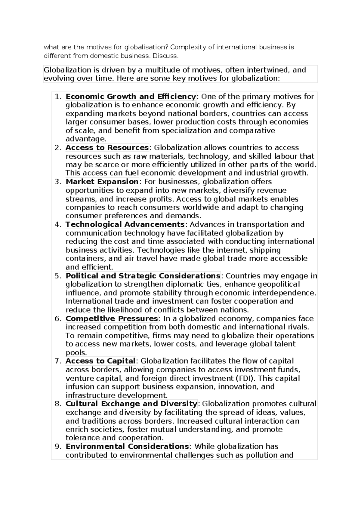 IB ASS Final - what are the motives for globalisation? Complexity of ...