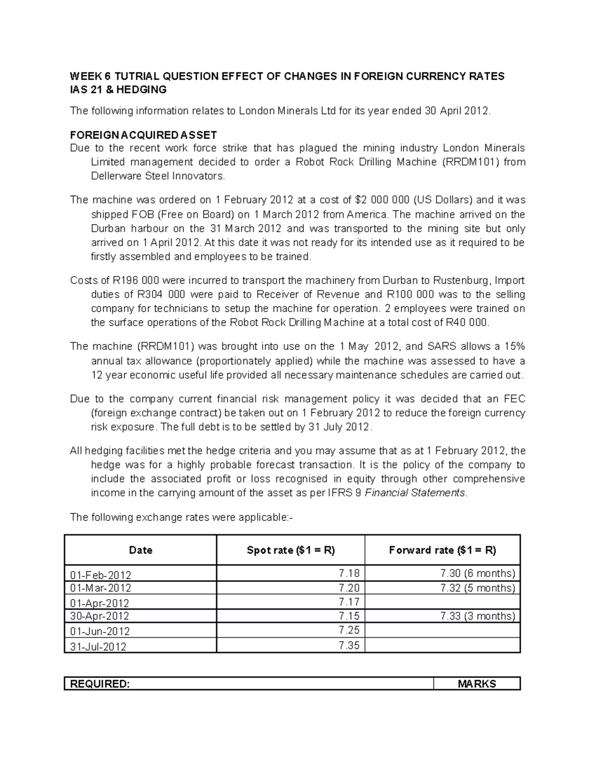 WEEK 6 Tutrial Question Effect OF Changes IN Foreign Currency Rates IAS ...