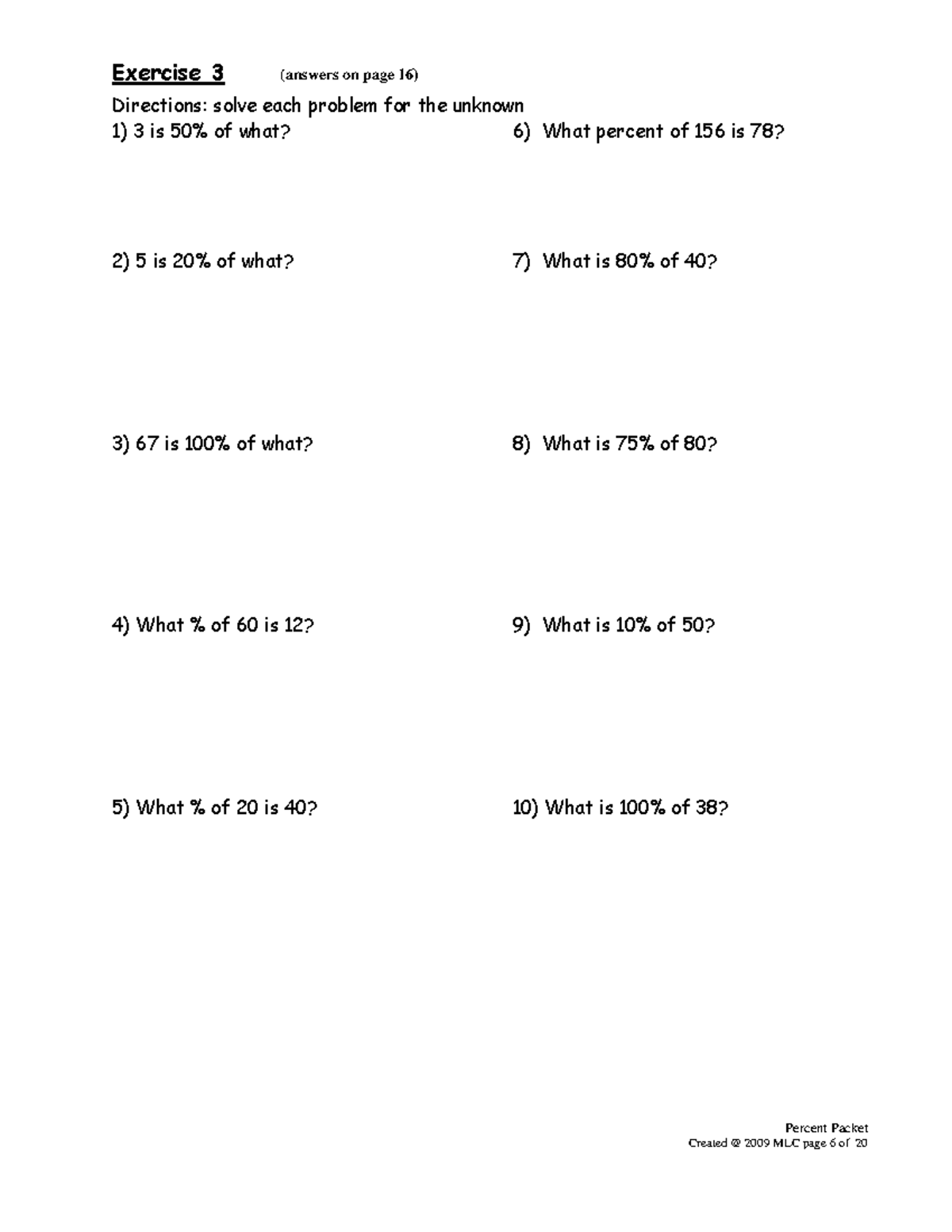 12 14 percents packet - yes - Percent Packet Created @ 2009 MLC page 6 ...